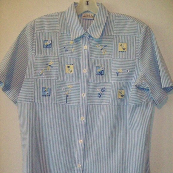 Koret | Tops | Koret Blue Striped Embroidered Blouse | Poshmark